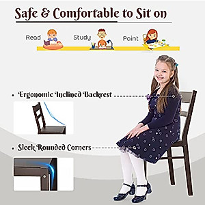 Tangkula Study Desk & Chair Set, Kids Learning Table with Drawer, Ergonomic Chair with Inclined Backrest, Students Computer Workstation with Solid Rubber Wood Feet, Teen Desk & Chair Set