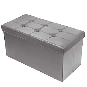 BRIAN & DANY 30" Faux Leather Folding Storage Ottoman Bench, Perfect Toy and Shoe Chest, Foot Rest,Coffee Table,Folding Bench Chest with Cover (Grey)