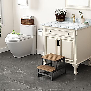 Wooden Step Stools for Kids and Adults, Heavy Duty Bed Steps for High Beds for Adults with Non-Slip Grooves Surface, 2 Step Stool for Bedroom, Kitchen, Bathroom - Holds up to 500 LBS by RORKEE