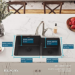 Elkay Quartz Classic ELGULBO3322BK0 Black Offset 60/40 Double Bowl Undermount Sink with Aqua Divide