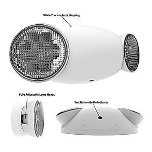 Hubbell Lighting CU2 Commercial Emergency Light with Battery Backup, LED Emergency Lighting Fixture with Twin Adjustable Heads, 90-Minute Runtime, UL924 Listed for Damp Locations, 120-277V, White