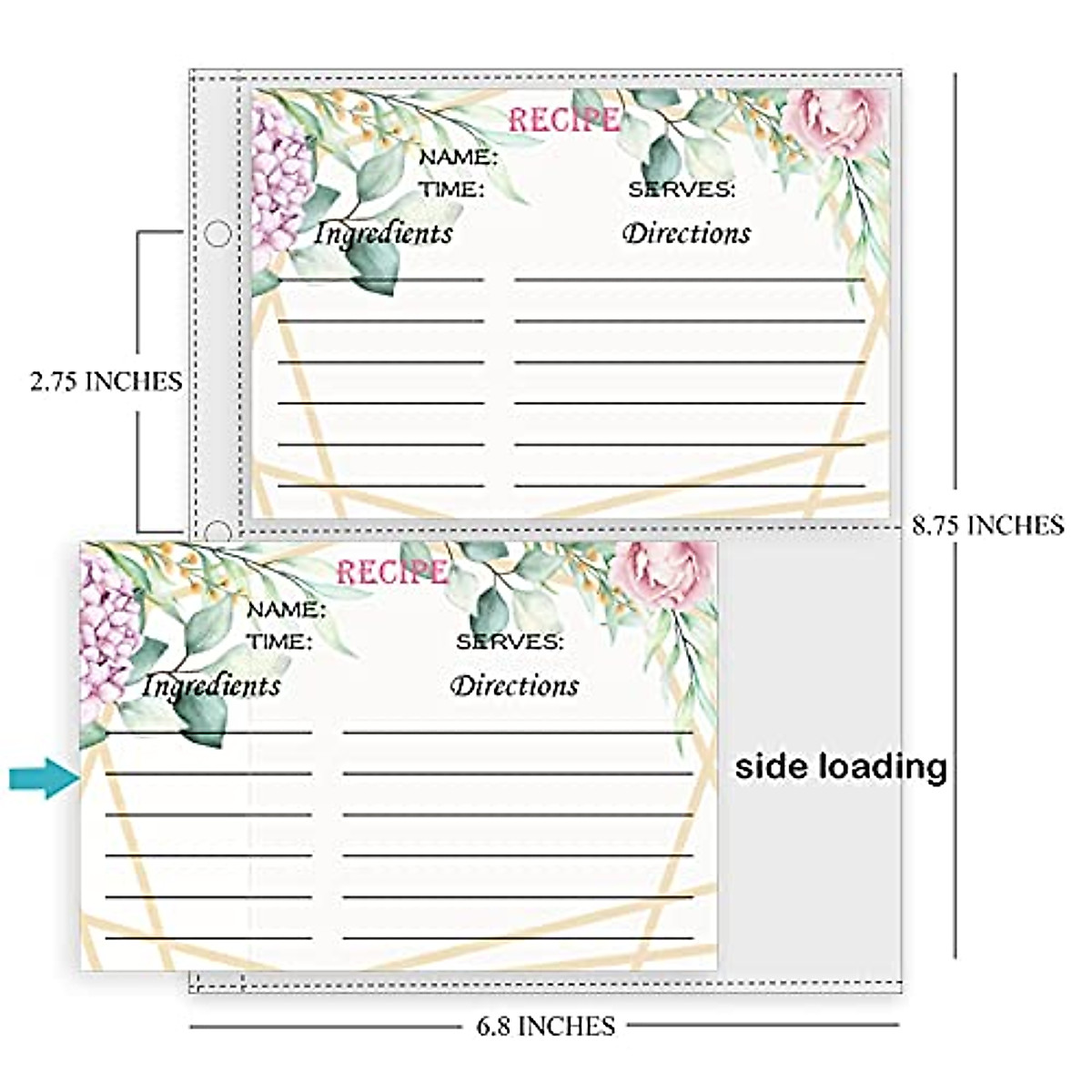 Recipe Card Page Protectors, Mini Recipe Card Sleeves for 8.5 x 9.5 3-Ring Binder, 2 Pockets Per Page, Recipe Binder Refill Pages (50 PCS, 4x6 Inch Pockets)