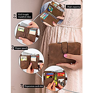 CONISY Small Womens Wallet with RFID Blocking, Leather Bifold Multi Card Organizer Wristlet Wallets for Women (Brown)