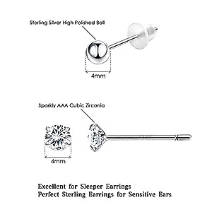 LANE WOODS 3 Pairs Sterling Silver Hoop Stud Earrings Sets for Women: Hypoallergenic Small Tiny Ball Stud CZ Dainty Endless Sterling Silver Huggie Hoops Earrings Piecing Jewelry for Women Sensitive Ears