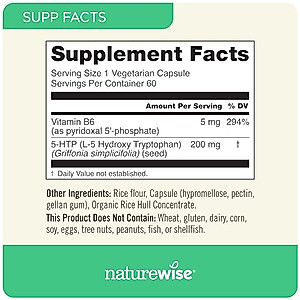 NatureWise 5-HTP 200Mg Mood Support, Natural Sleep Aid helps promote healthy eating habits, Easy-to-Digest Delayed Release Capsules Enhanced w/ Vitamin B6, Non-GMO (2 Month Supply - 60 Count)