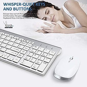Wireless Keyboard and Mouse Combo - FEDARFOX Dual System Switching Ergonomics Slim Compact Full-Size Keyboard Silent Mouse for Laptop PC,Fully Compatible with mac,iMac,Windows (Silver White)