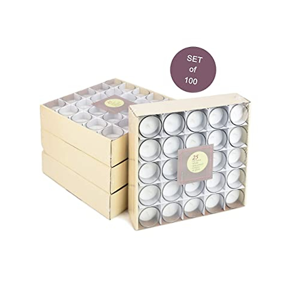 Serene Spaces Living 10-Hour Votive Candle Set of 100 – White Unscented Candles with Clear Glass Holders, Ideal for Weddings, Parties, Events, 2" Tall and 1.75" Diameter