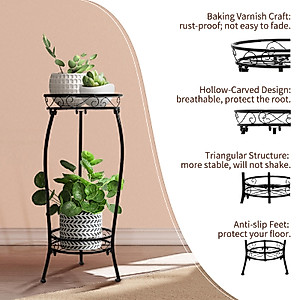 Cometofit Plant Stand Indoor Outdoor 2 Tier 27" Tall Metal Potted Holder Rack Flower Pot Stand Heavy Duty Plant Shelf Rustproof Iron Multiple Plant Round Supports Rack for Planter Corner Garden