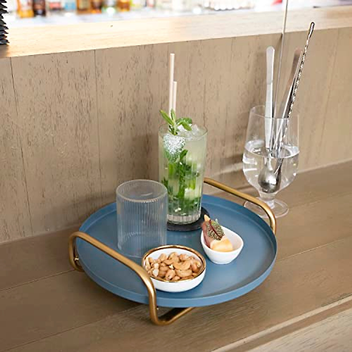 Decorative Trays, Metal Coffee Table Tray, Decorative Serving Tray with Gold Handle, Table Decor for Coffee Table, Coffee Bar, Kitchen Counter, Dining Table, Home Decor, Decorative Table