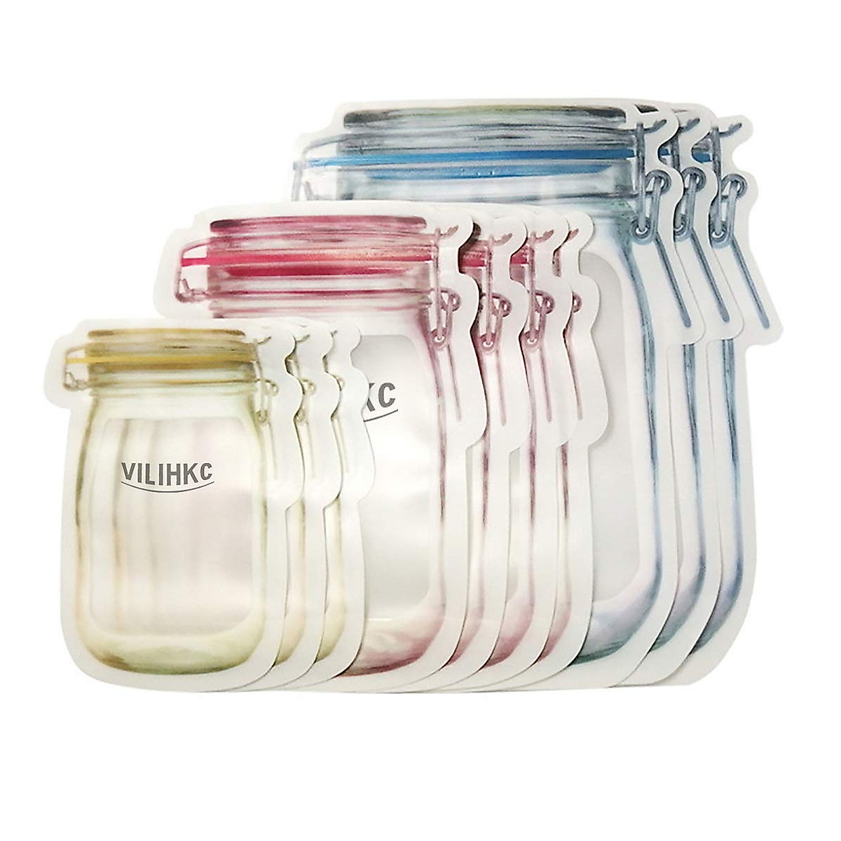 Vilihkc Reusable Storage Bags Mason bottle shape- 10 Pack Airtight Freezer Bags BPA FREE Lunch Bag for Food Travel Storage Home Organization