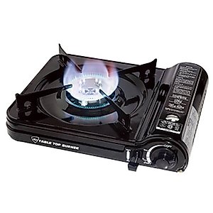 Max Burton 8253 Table Top Gas Burner, Black, 7650 BTU, Piezoelectric Ignition, Heavy Gauge Metal Body and Porcelain Enamel Coated Steel Drip Pan, Includes a Hard-Sided Plastic Carrying Case