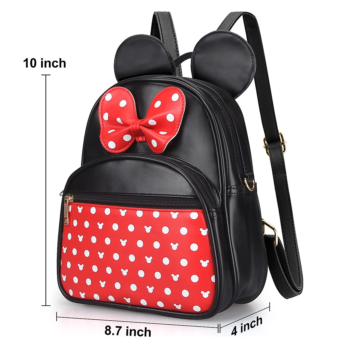 Dksyee Cute Red Backpack for Girl Bowknot Polka Dot Mini Mouse Leather Backpacks for Toddler Little Girl Backpack Kids Small Travel Backpack Convertible Shoulder Bag Purse for Women Children Daypack