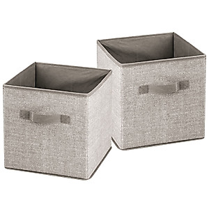 mDesign Small Fabric Collapsible Organizer Cube Bin Box with Front Handle for Cube Furniture Units, Closet or Bedroom Storage, Holds Clothing, Linens, Accessories - Lido Collection - 2 Pack - Linen