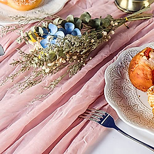 Dololoo Cheesecloth Table Runner Pink 35 x 118 Inches Gauze Table Runner 10Ft Rose Boho Rustic Decorations for Wedding Decor Reception Bridal Shower Holiday Party