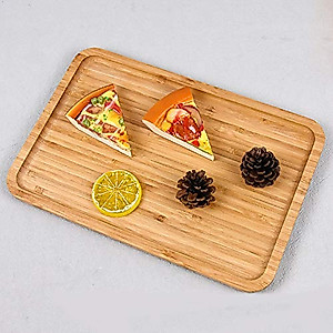 Yarlung 2 Pack Bamboo Tray Cheese Plate, 14x9 Inches Food Serving Saucer Wood Rectangular Platter for Coffee, Tea, Fruit, Plant Pot