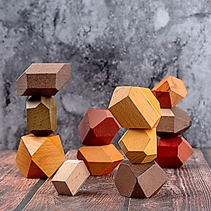 Gupgi Wooden Building Blocks Set Lightweight Natural Balancing Blocks Colored Wooden Stones Stacking Game Rock Blocks Educational Puzzle Toy (12pcs, More Large)