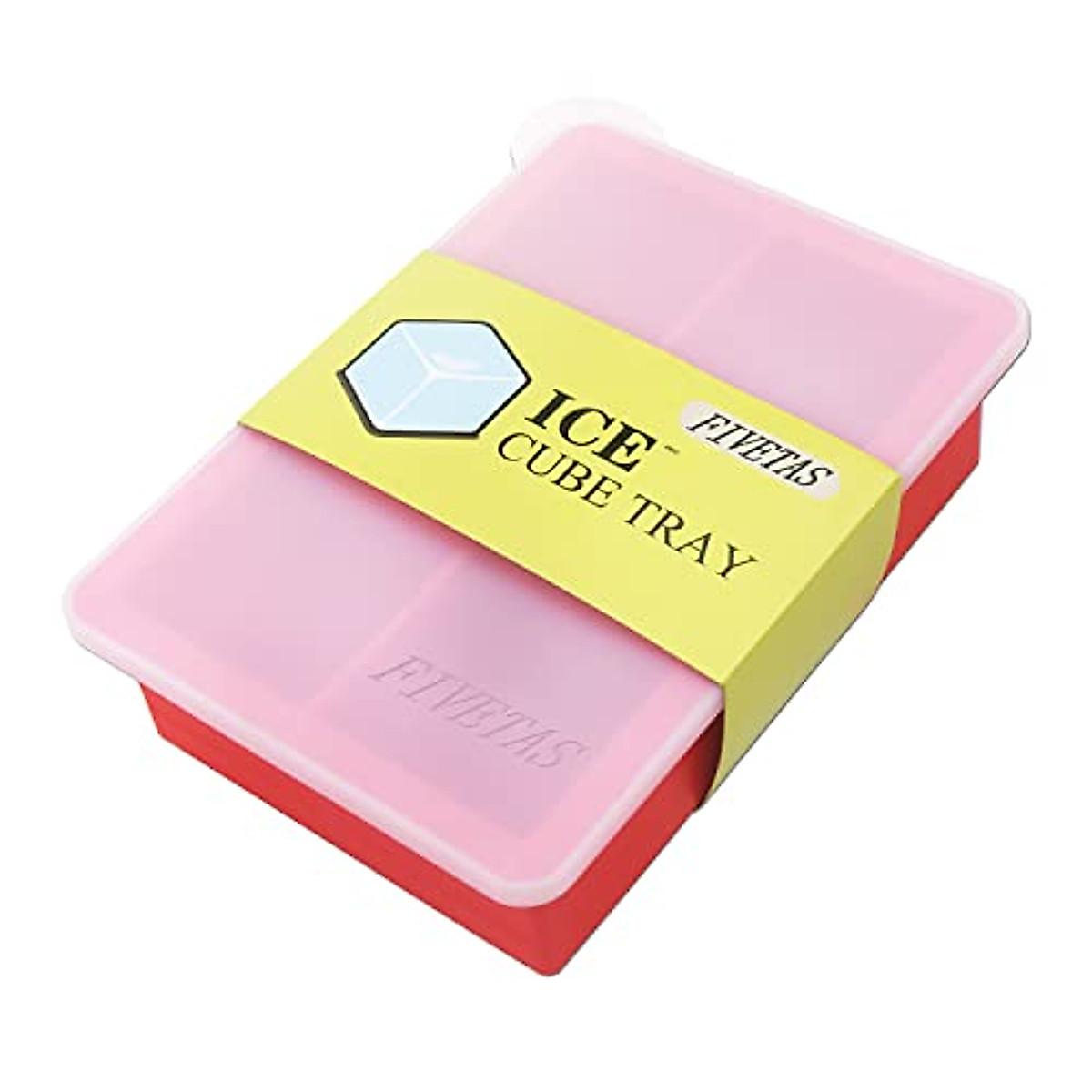 FIVETAS Super Thickness Silicone ice tray .Large Size 6 Ice Cube Trays with Lid which is Spill-Resistant and Removable.BPA Free and Reusable.Ice Cube Trays for Cocktails,Whisky,Freezer