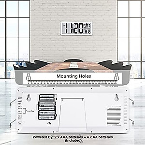 XREXS Large Digital Wall Clock, Electronic Alarm Clocks for Bedroom, Count Up & Down Timer, Battery Operated 14.17 Inch Large LCD Screen with Time/Date/Temperature Display