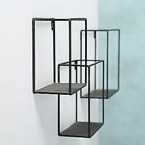 WHW Whole House Worlds Industrial Chic Box Floating Shelves, 3 Wall Mounted Pieces, Black Iron, 7 3/4, 7, and 6 Inches Square, Easy to Hang Wall, from The Loft Living Collection