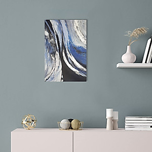 YPY Blue Abstract Canvas Wall Art: Sea Wave Painting Textured Picture for Living Room Decor, Black Grey Modern Print Minimalist Artwork Framed Poster Home Decoration 10 x 15