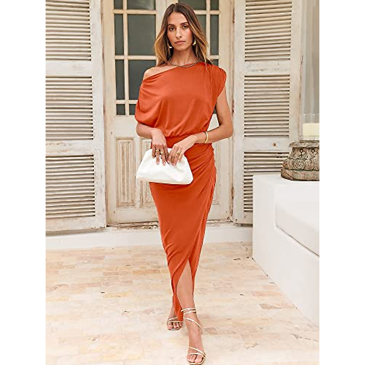 ANRABESS Womens Off The Shoulder Solid Color Business Pencil Dress Wedding Guest Dress Office Work Dresses A880-chenghong-S