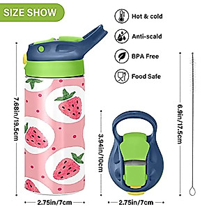 Kigai Strawberry Kids Water Bottle, BPA-Free Vacuum Insulated Stainless Steel Water Bottle with Straw Lid Double Walled Leakproof Flask for Girls Boys Toddlers, 12Oz