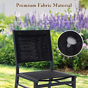 Giantex Outdoor Patio Dining Chair Set of 4, Armless Dining Chair with Breathable Fabric Seat & Backrest, Heavy Duty Aluminum Frame, Outside Lightweight Patio Chairs for Porch Garden Yard Poolside
