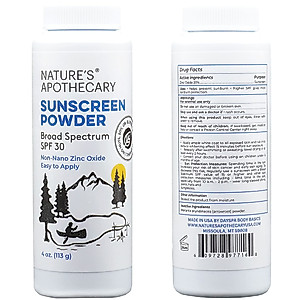 All-Natural, Benzene Free, Non Nano Zinc Oxide Sunscreen Powder SPF 30 - Water & Sweat Resistant, Reef & River Friendly, Hypoallergenic, Biodegradable, Made in USA by Nature's Apothecary