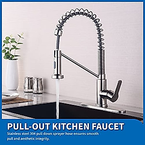 Kitchen Sink Faucets, GUSITE Spring Stainless Steel Single Handle Kitchen Faucets with Pull Down Sprayer, 1 or 3 Holes (Brushed Nickel)