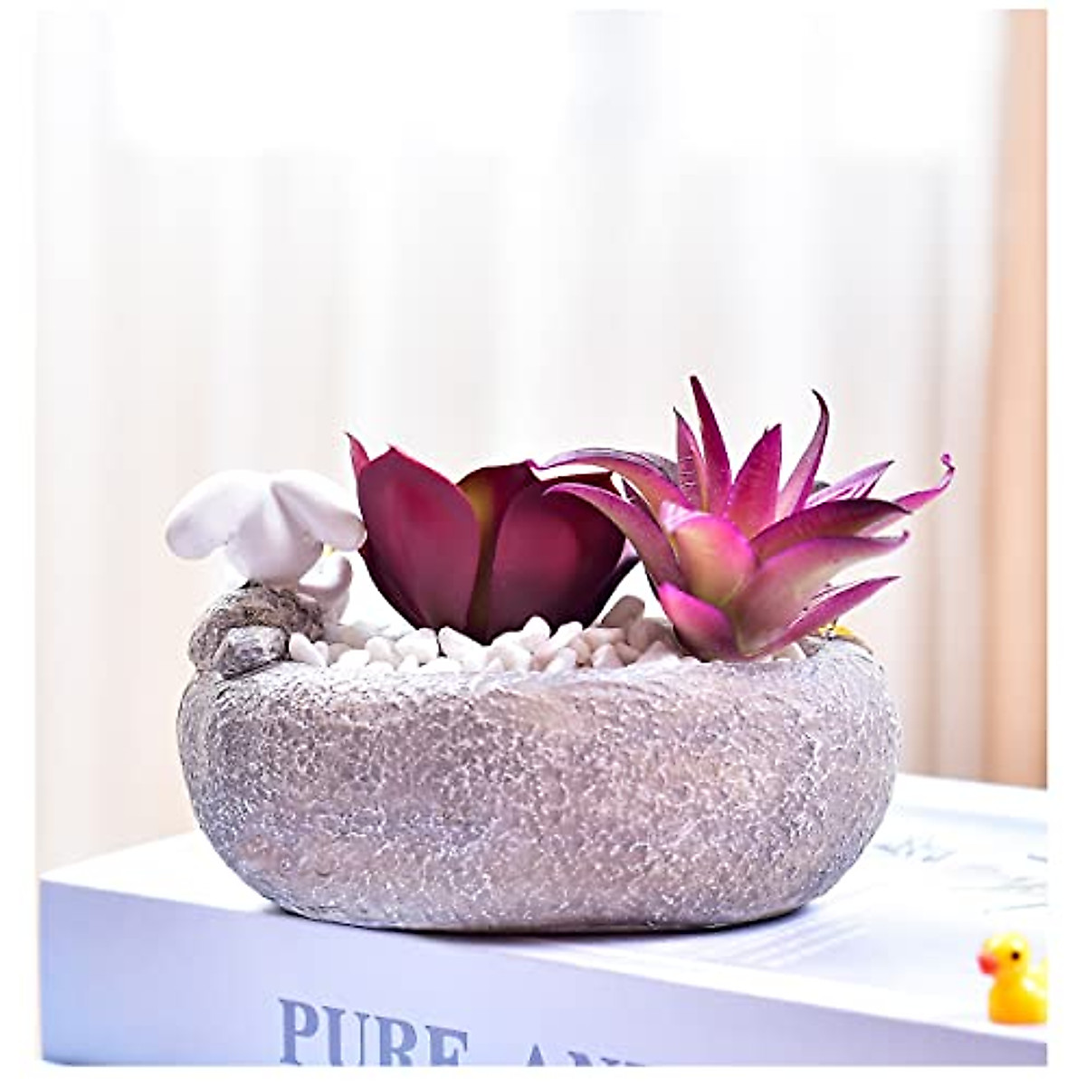 Novelty and Cute White Rabbit and Snail Flowerpot with Drainer Garden Flowerpot Resin Succulent Potted Bonsai Plant Stand Home Desk Mini Ornaments Without Plants