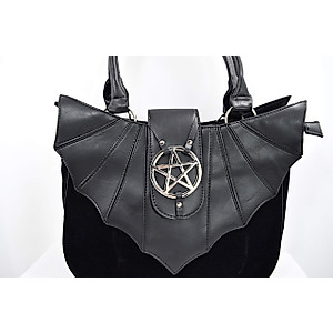Restyle Night Creature Bat wings & Pentagram Black Velvet Gothic Handbag