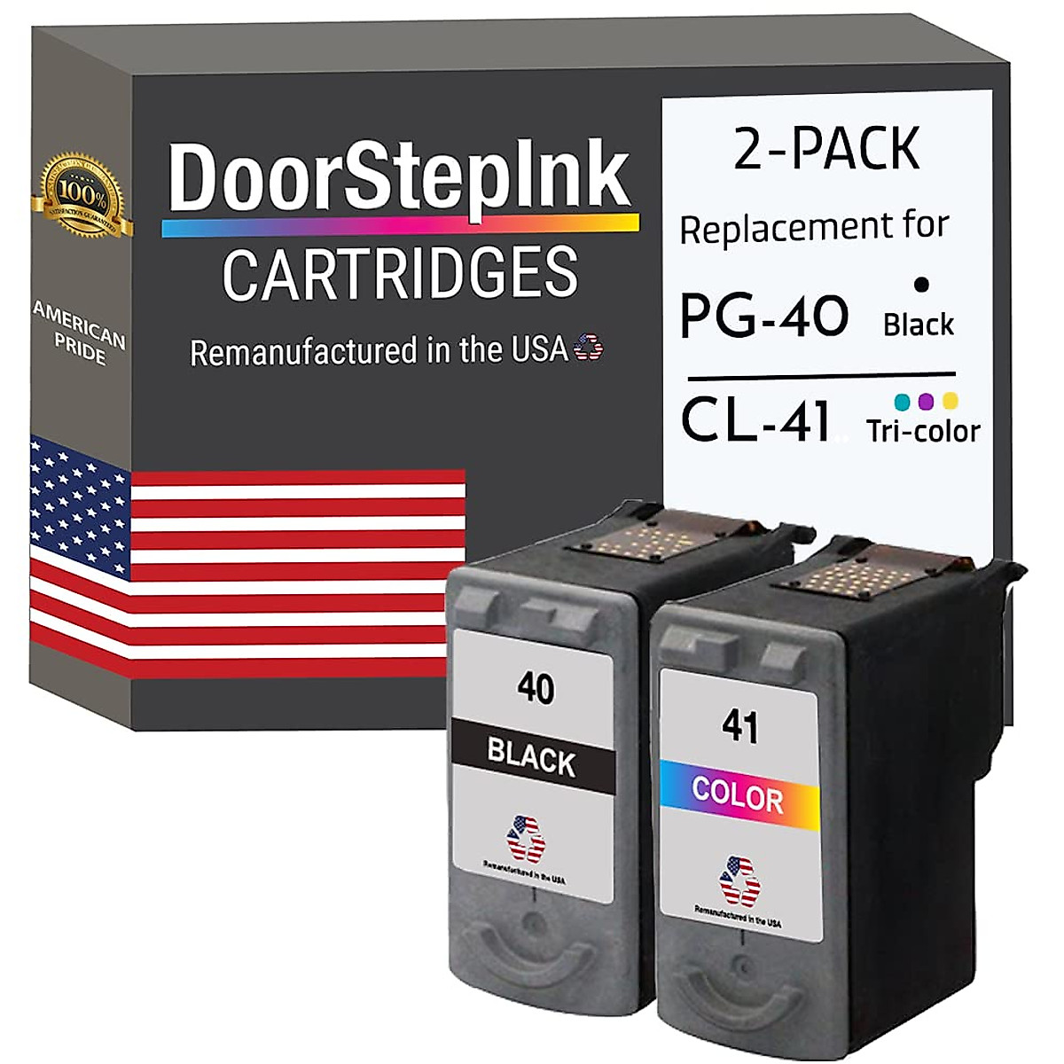 DoorStepInk Remanufactured in The USA Ink Cartridge Replacements for Canon PG-40 CL-41 Black Color 2PK for Canon Pixma iP1600 MP140 MP180 MP460 Fax JX200 Fax-JX210P