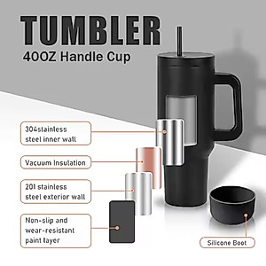 Buho Outdoor Tumbler, 40 oz, Double-Wall Insulated, Ergonomic Handle with Lid Straw (Dark Green)