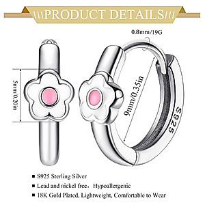 MILACOLATO 925 Sterling Silver Small Hoop Earrings Toddler 18K White Gold Plated Daisy Earrings Yellow FLower Huggie Hoop Earrings for Women Hypoallergenic Earrings for Sensitive Ears Over 3 Years Old