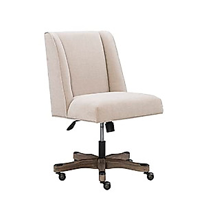 Linon Natural Linen Upholstered Swivel Wooden Base Clayton Office Chair