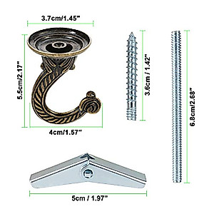 OOTSR Metal Ceiling Hook, Heavy Duty Ceiling Hook and Chain Extension for Hanging Plants/Chandeliers/Clothes/Indoor & Outdoor Use, Antique Brass Color, 36 inches Chain