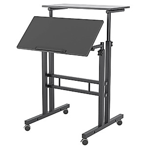 sogesfurniture Mobile Standing Desk Laptop Workstation on Wheels, Adjustable Computer Desk for Standing or Sitting, Black 101-BK