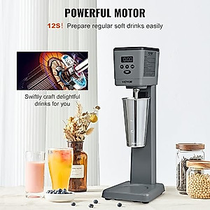 VEVOR Milkshake Maker, 375W Electric Milkshake Machine, Single Head Drink Mixer Blender Machine, LED Intelligent Microswitch, 3-Speed Milkshake Mixer with 820 ml Stainless Steel Cup