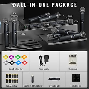 Phenyx Pro Wireless Microphone System, 8-Channel Wireless Mic, w/ 8 Handheld Dynamic Microphones, Auto Scan,8x40 UHF Frequencies, 328ft Range, Microphone for Singing,Church, Karaoke(PTU-6000-8H)