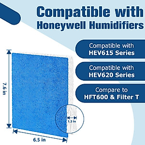 ROMON HFT600 Humidifier Wicking Filter T Replcement for Honeywell HEV615 HEV620 Series Top Fill Tower Humidifier, Compared to Part HFT600T HFT600PDQ Wicking Filter, 4 Pack, Blue