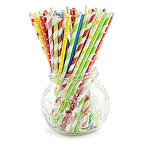 Norpro Paper Drinking Straws, Fiesta (200 Pack), 100% Biodegradable-Assorted Colors & Patterns, Multicolor
