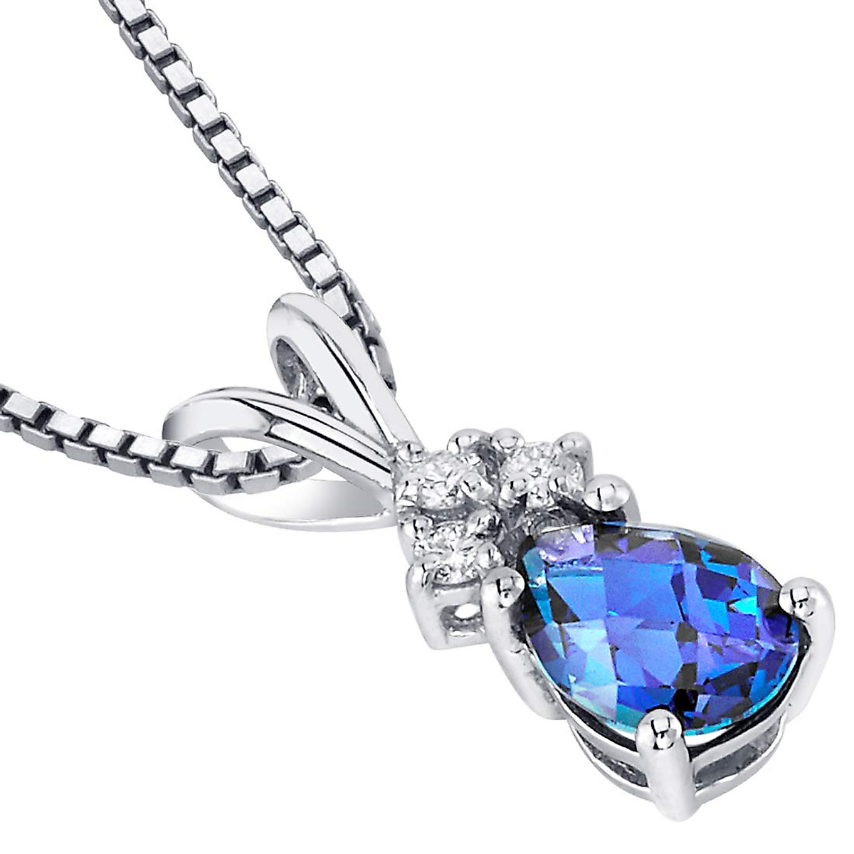 PEORA Created Alexandrite with Genuine Diamonds Pendant for Women 14K White Gold, Color-Changing Pear Shape, 7x5mm, 1 Carat total