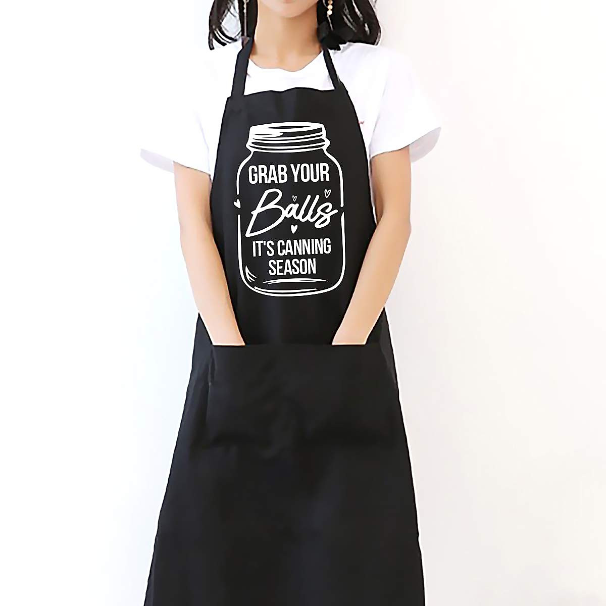 Funny Apron for Women - Black Bib Apron with Pockets - Adjustable Bib Aprons Waterproof - Gifts for Mom, Nana,Wife, Best Friends - Grab Your Balls It's Canning Season Cute Apron Gifts