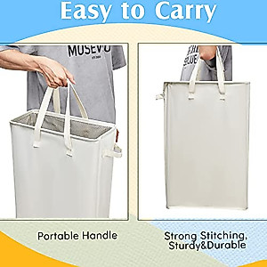 2 Pcs Slim Laundry Hamper with Handles Collapsible Laundry Basket Corner Hamper Narrow Laundry Hamper Thin Dirty Clothes Laundry Basket Bag, 45L (Beige)
