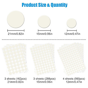 SUNJOYCO 1010 Pcs Screw Hole Covers, 10 Sheets Self-Adhesive Screw Hole Stickers, Dustproof Screw Cover Caps White, 12mm 15mm 21mm