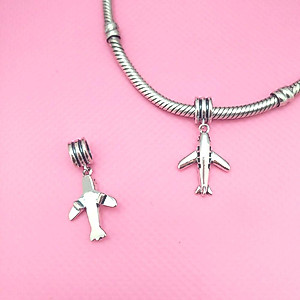 FAEFASH Airplane Pendant 925 Sterling Silver Dangling Aircraft Charm Travel Plane Charm Compatible for Women Pandora Style Bracelet