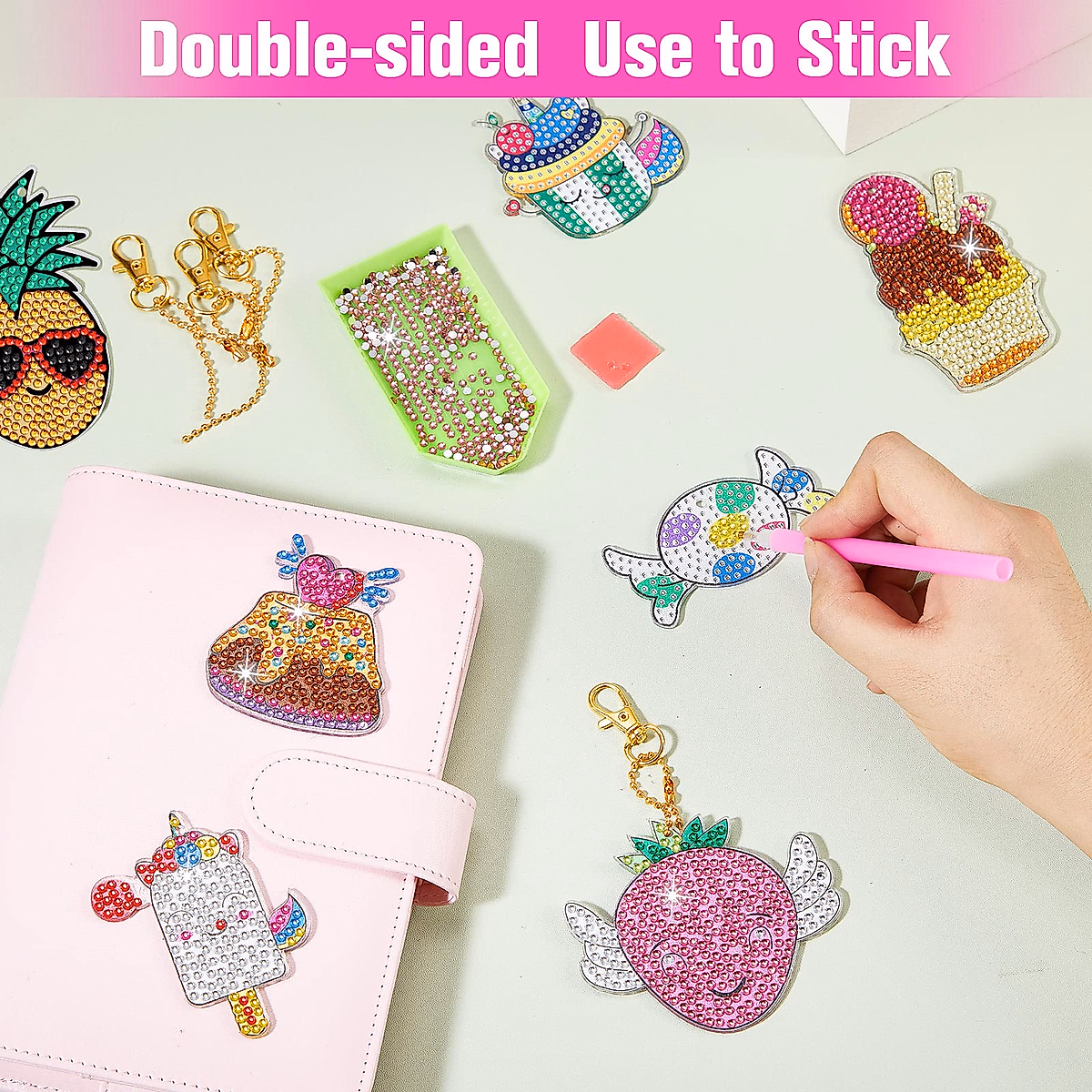 MTLEE 10 Sets Arts and Crafts for Kids Ages 8-12 5D Diamond Painting Keychain Kits Gem Art Kits for Girls Crafts Gem Painting Kits Diamond Art Gift Idea for Age 4, 5, 6, 7, 8, 9, 10-12 (Sweets)