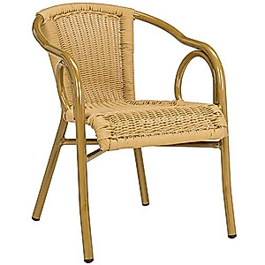Safavieh PAT4000B-SET2 Outdoor Collection Dagny Natural and Light Brown Stacking Arm Chair