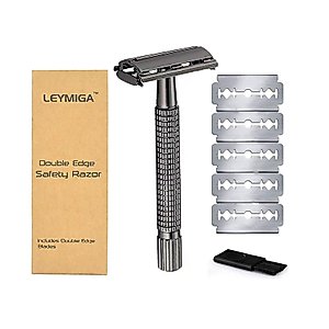 LEYMIGA Butterfly Double Edge Razor with 10 Premium Blades, Metal Classic Manual Single Blade Safety Razor for Men Women, Wet Shaving Shaver Fits Double Edge Blade, Safe Quick to Change Blade