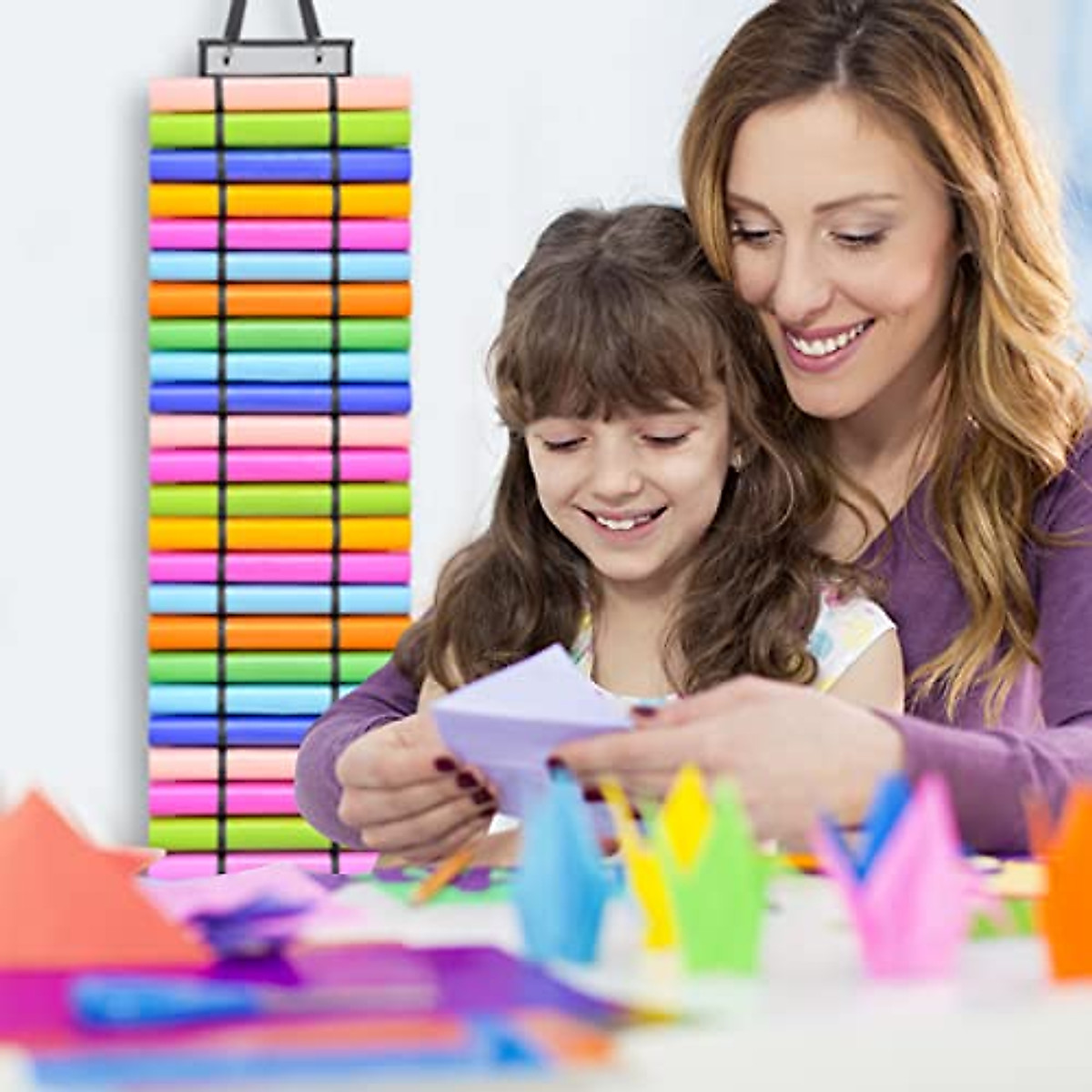 VICNOVA Vinyl Roll Holder, 54 Compartments Hanging Vinyl Storage Organizer Wall Mount Craft Organizers and Storage Foldable Vinyl Roll Storage Plastic Bag Holder Rack for Craft Room (54 Compartments)